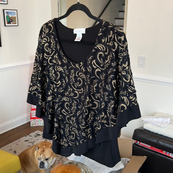 Tops | Beautiful Black And Gold Embroidered Capelet | Poshmark
